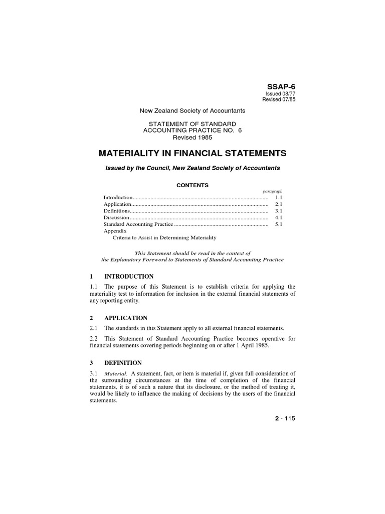 SSAP-6 Materiality in Financial Statements | PDF | Financial Statement ...