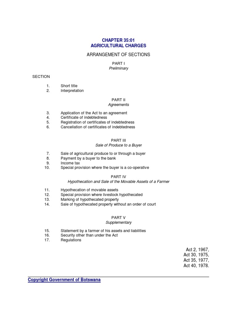 Agricultural Charges: Arrangement of Sections | Download Free PDF ...