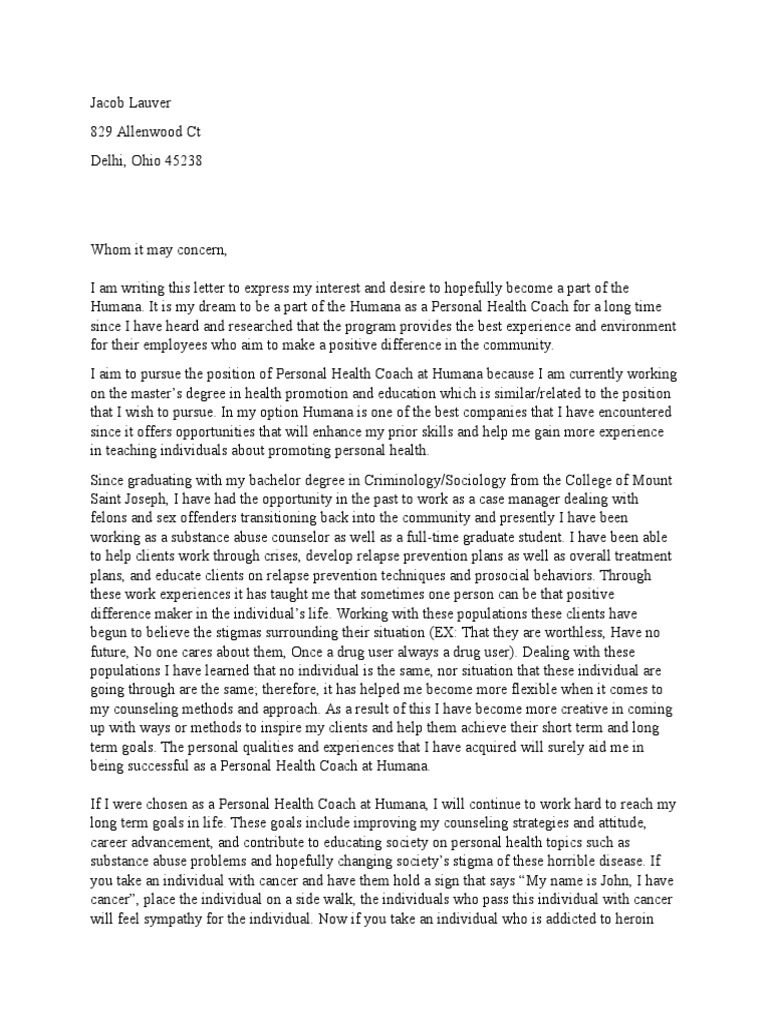 Cover Letter For Substance