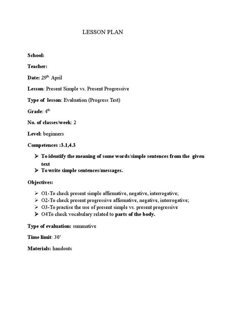 Present Simple vs. Progressive Lesson Plan | PDF