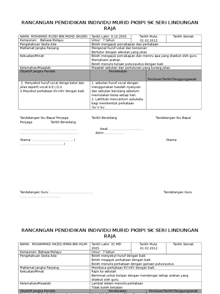 Rancangan Pendidikan Individu | PDF