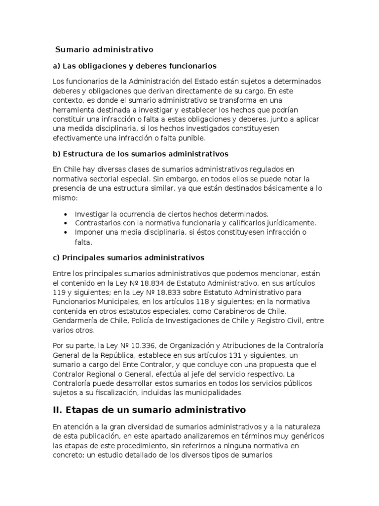 Estructura y etapas del sumario administrativo | PDF | Fiscal | Chile