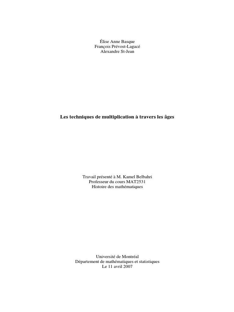 Techniques Multiplication Pdf Multiplication Nombre 
