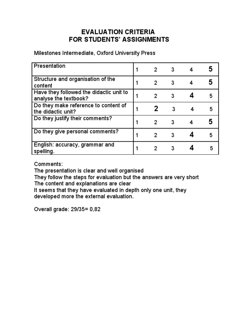 Student Assignment Evaluation Criteria | PDF | Science & Mathematics
