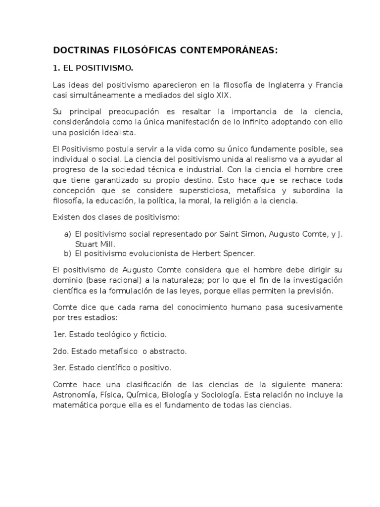 Doctrinas Filosóficas Contemporáneas | PDF | Alma | Positivismo