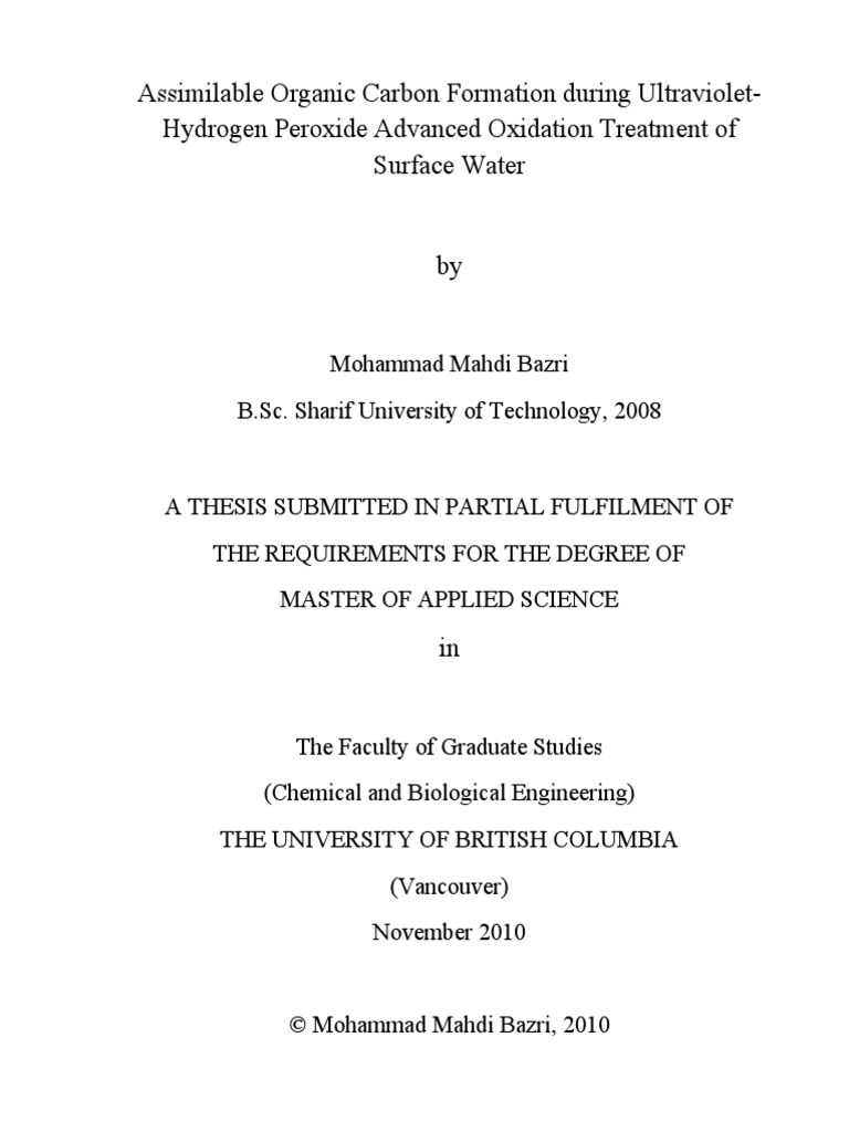Assimilable Organic Carbon Formation During Ultraviolet - Hydrogen ...