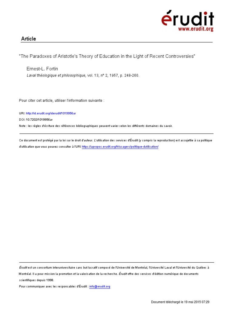 Aristotle On Education | PDF | Aristotle | Reason