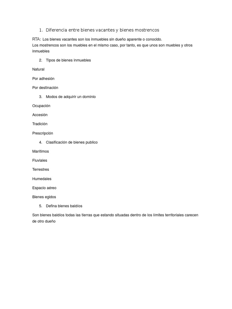 Diferencia Entre Bienes Vacantes y Bienes Mostrencos | PDF