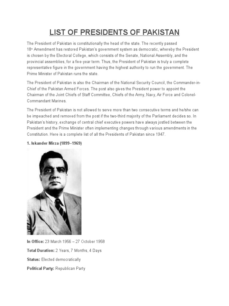 Presidents of Pakistan (1947-2023) | PDF | Government Of Pakistan ...