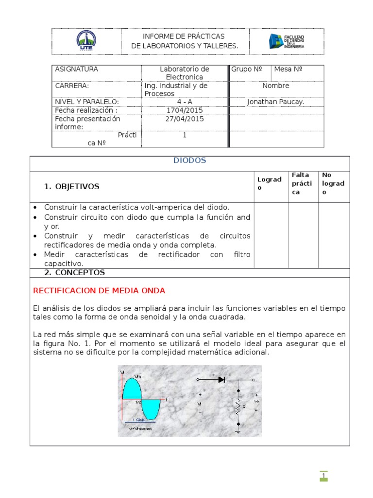 Practica 1 | PDF | Rectificador | Diodo