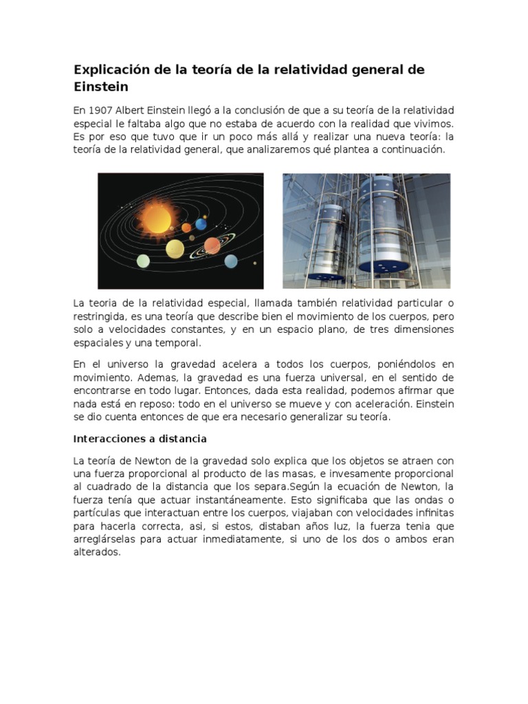 Explicación de La Teoría de La Relatividad General de Einstein | PDF ...