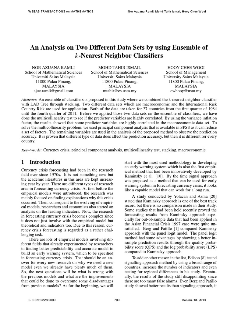 An Analysis On Two Different Data Sets by Using Ensemble of K-Nearest ...