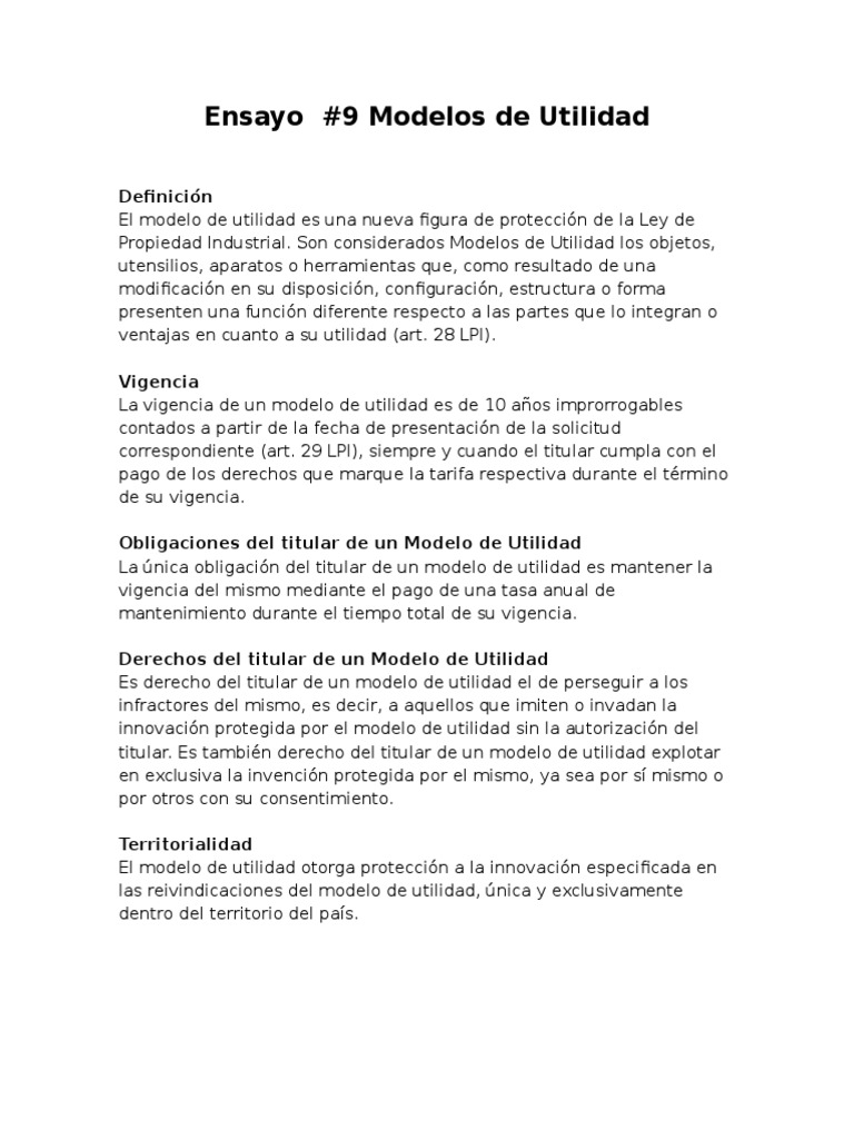 Ensayo #9 Modelos de Utilidad | PDF | Patentar | Justicia