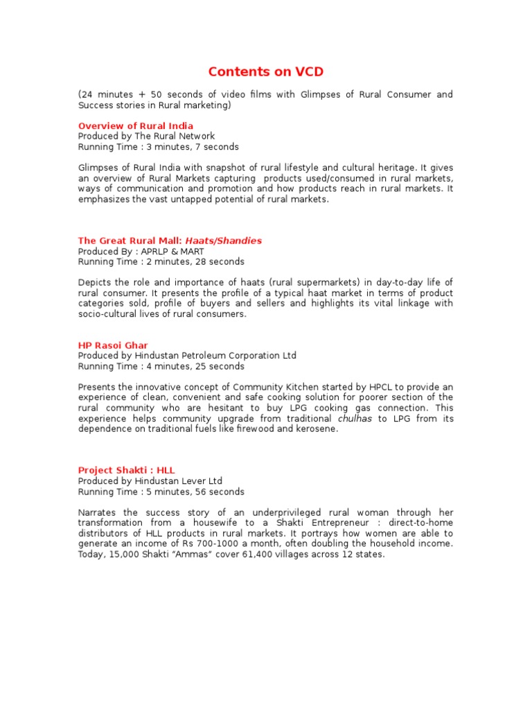 Contents On VCD: Overview of Rural India | PDF | Economies | Business
