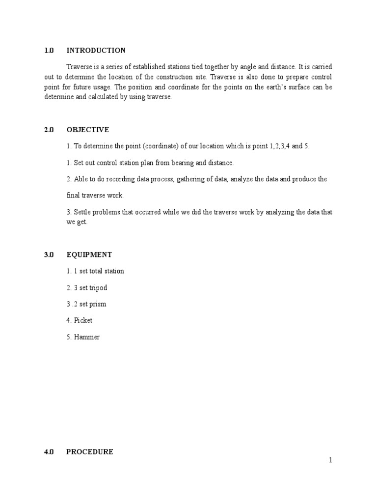 Traverse Report | Surveying | Geomatics