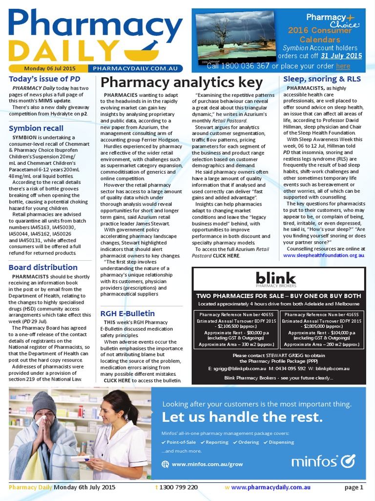 Pharmacy Daily For Mon 06 Jul 2015 - Pharmacy Analytics Key, RUM ...