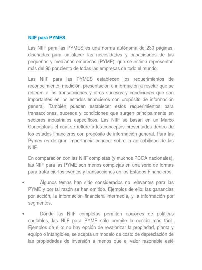 Niif para Pymes | PDF | normas internacionales de INFORMACION ...