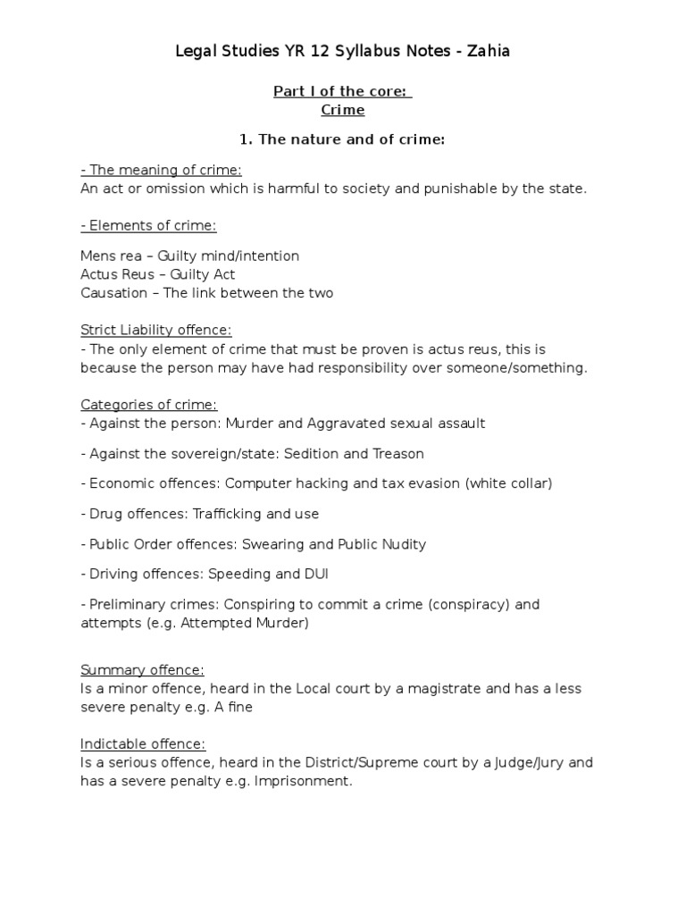 2012 Legal Studies Notes | PDF | Crime & Violence | Crime Thriller