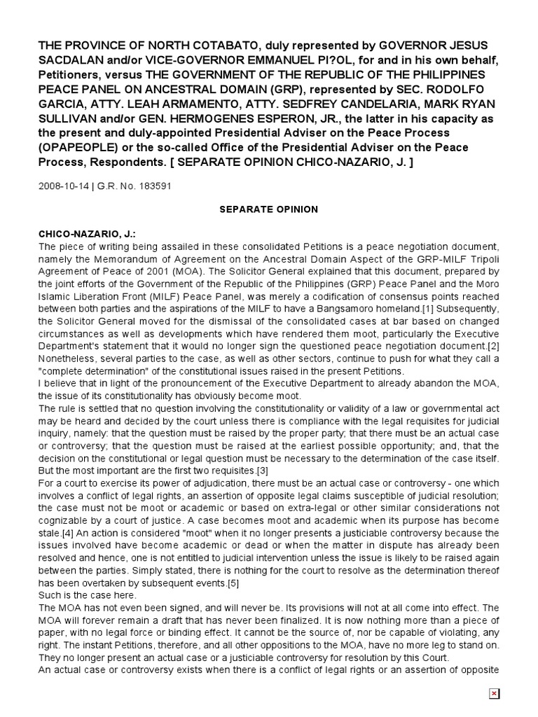 Separate Opinion Chico-Nazario, J. | PDF | Mootness | Constitution