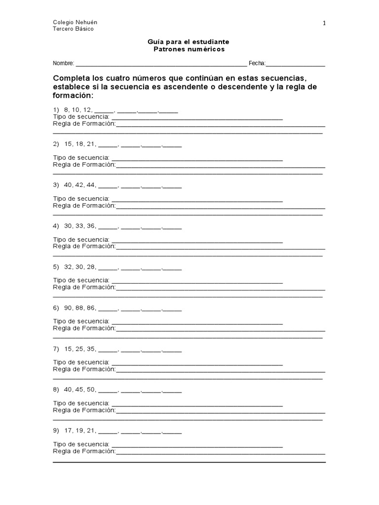 Ejercicios de Patrones Numéricos 3° Básico | PDF | Crecimiento personal ...