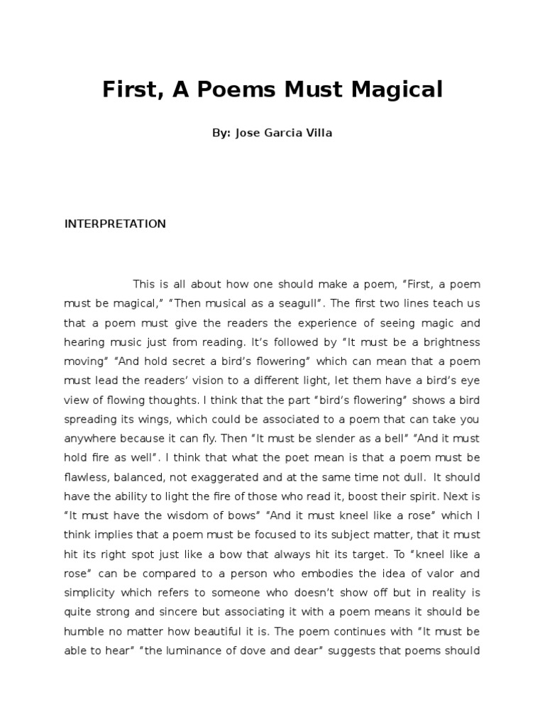 Analysis of Villa's Poem on Magic | PDF