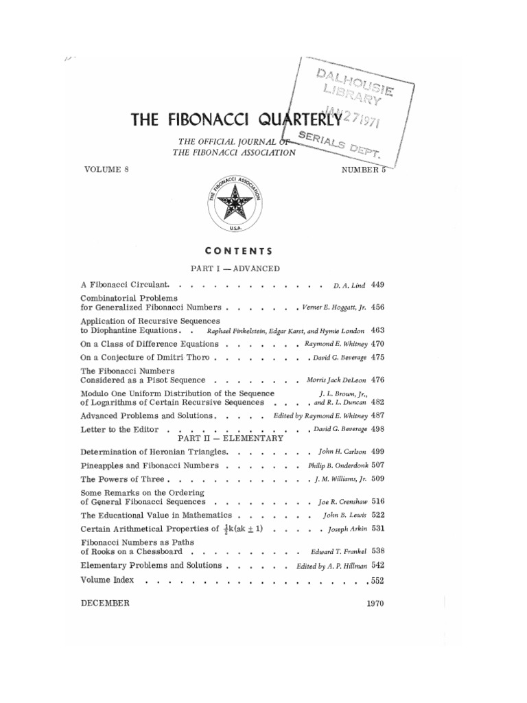 The Fibonacci Quarterly: Number | PDF | Prime Number | Recurrence Relation