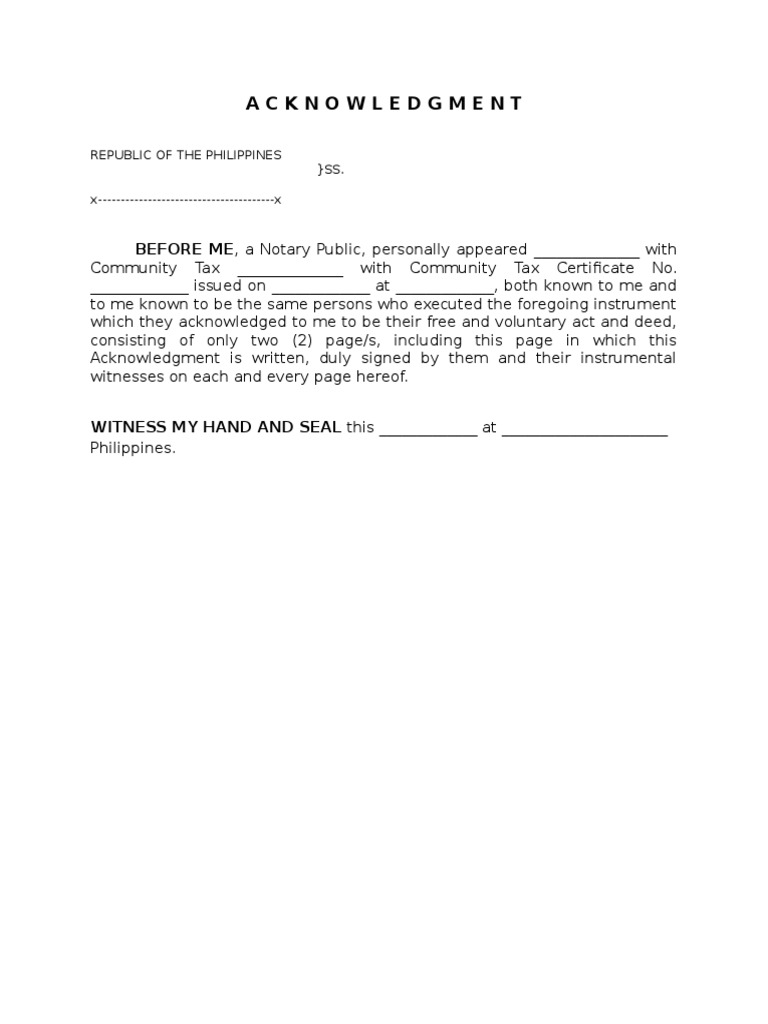 Notary Public Acknowledgment Sample | PDF | Law