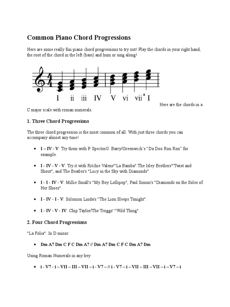 Common Piano Chord Progressions | Download Free PDF | Music Theory ...
