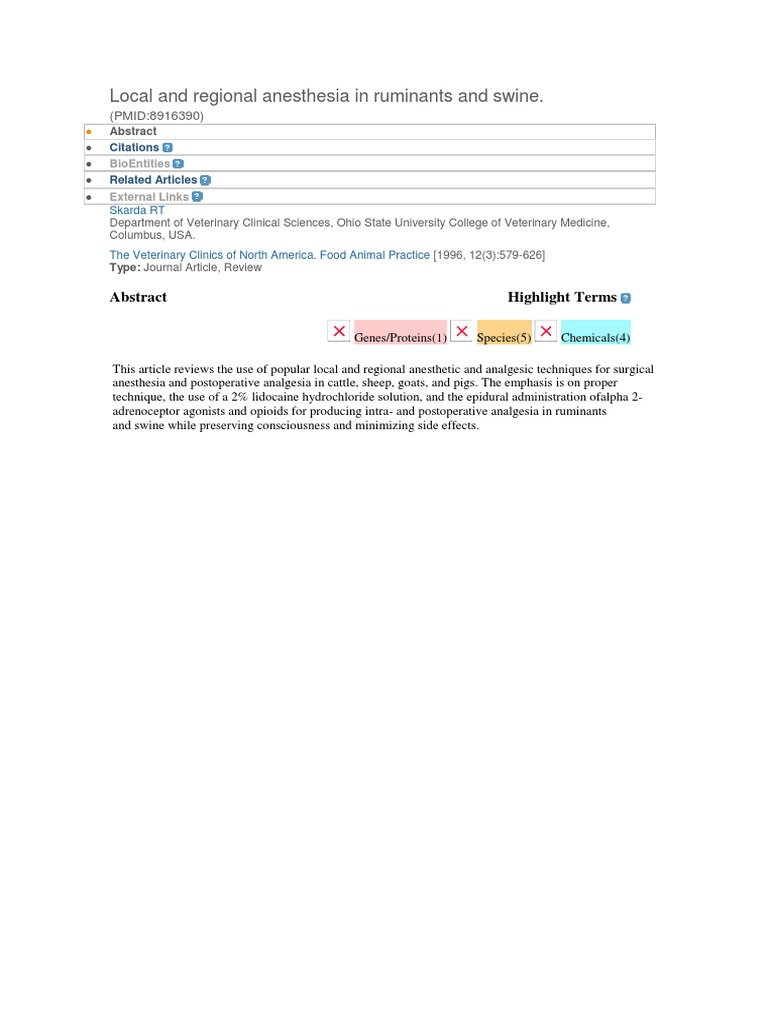 Anesthesia Techniques for Ruminants and Swine | PDF | Anesthesia ...