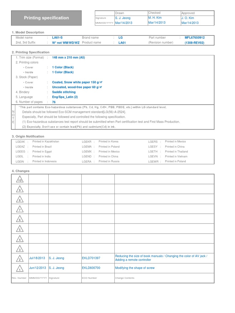 Printing Specification: 1. Model Description | PDF | Hdmi | Display ...