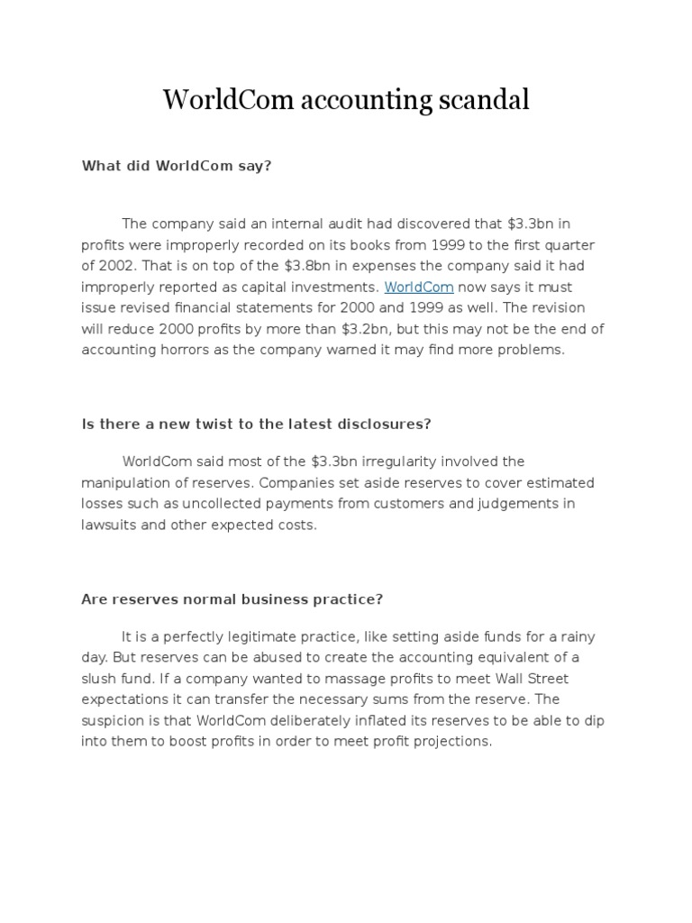 WorldCom Scandal: $3.3bn Fraud Unveiled | PDF | Accounting | Government