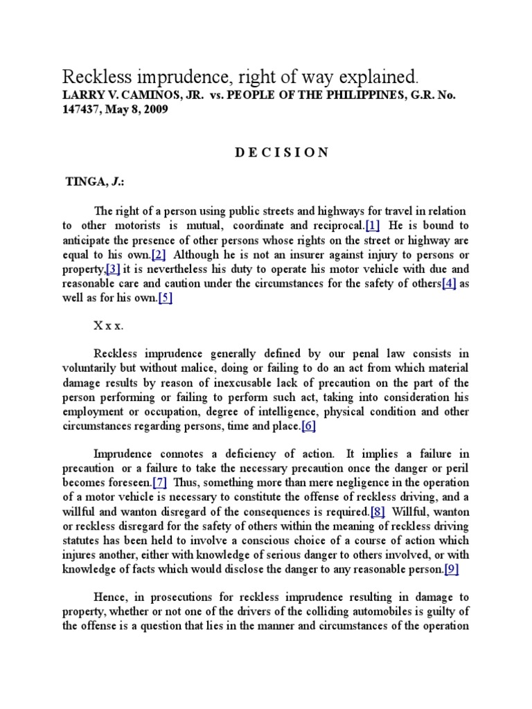 Reckless Imprudence - Right of Way Explained | PDF | Traffic ...