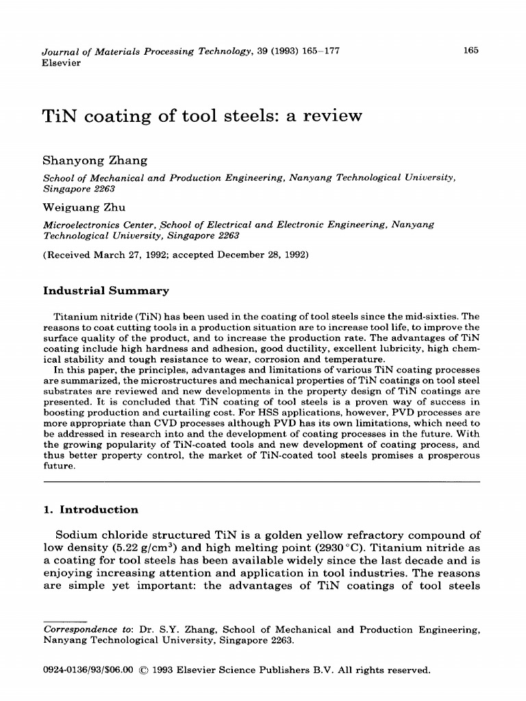 TiN Coating of Tool Steel | PDF