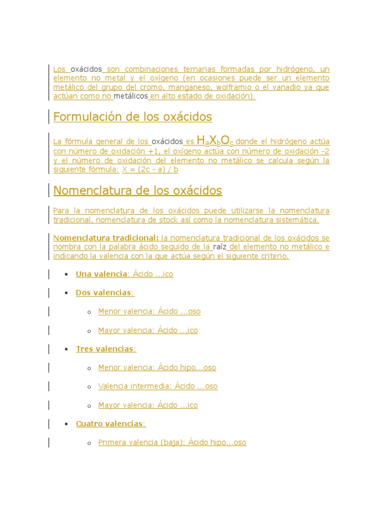 Oxácidos Teoria y Ejercicios | PDF | Valencia (Química) | Átomos