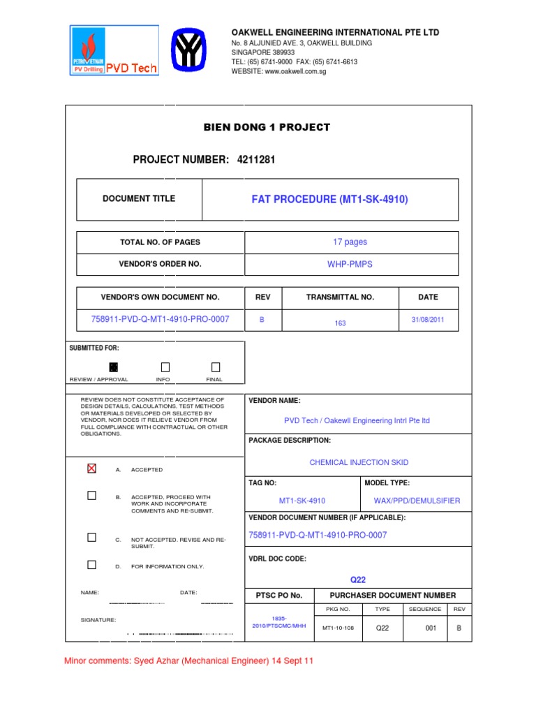 q22 001 Fat Procedure Mt1 SK 4910 B A | PDF | Pump | Valve