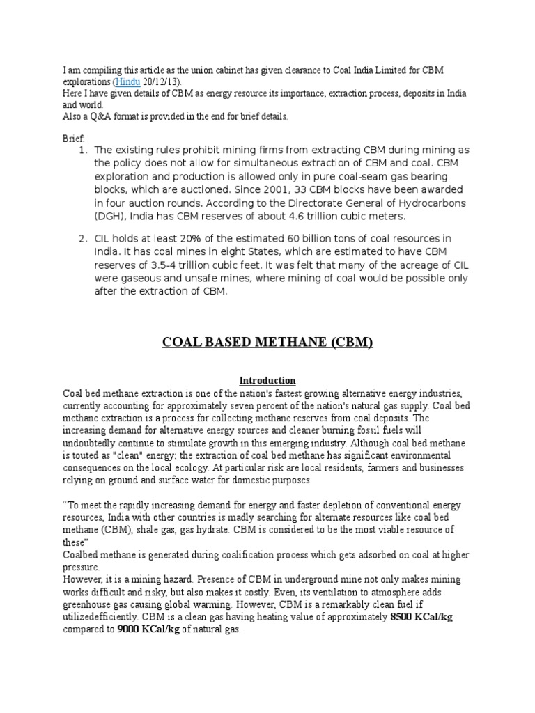 Coal Based Methane | PDF | Coalbed Methane | Natural Gas