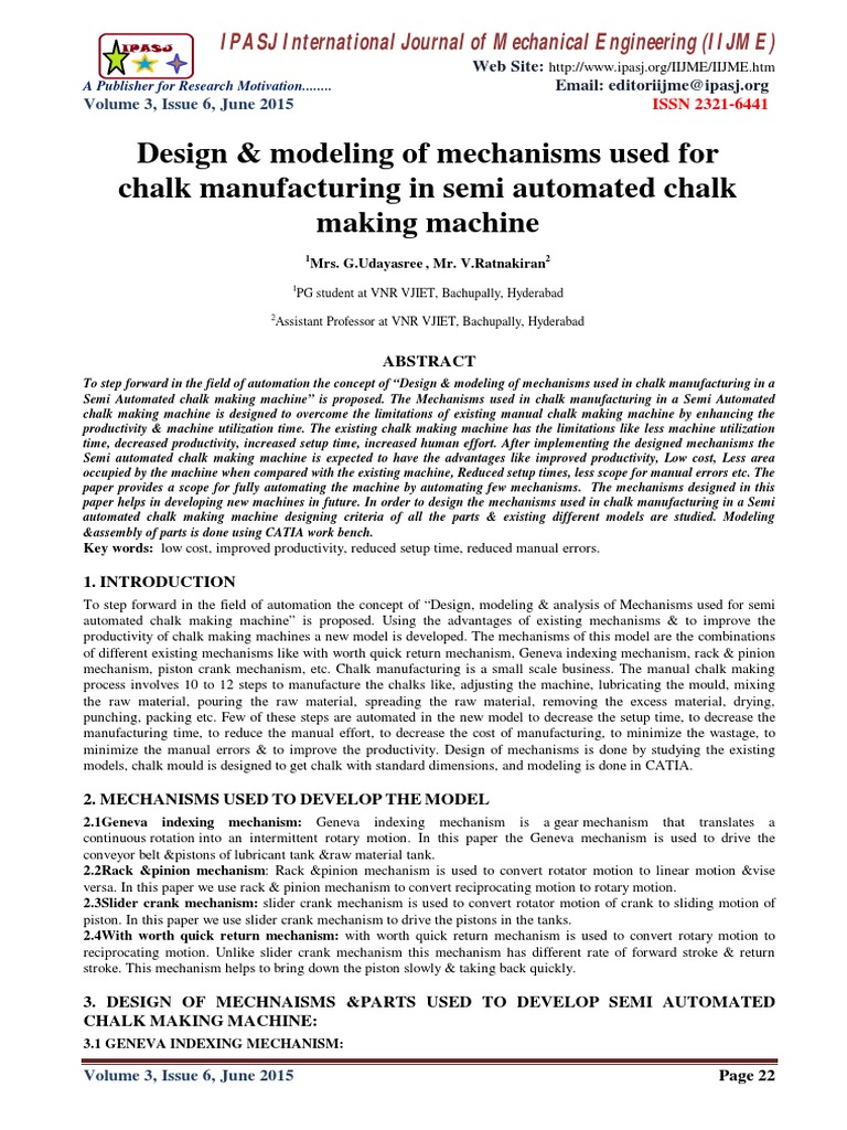 Design & Modeling of Mechanisms Used For Chalk Manufacturing in Semi ...