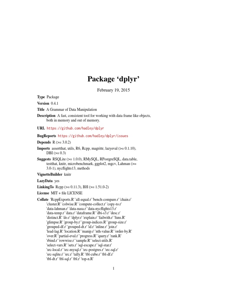 Dplyr Manual | PDF | Parameter (Computer Programming) | Database Index