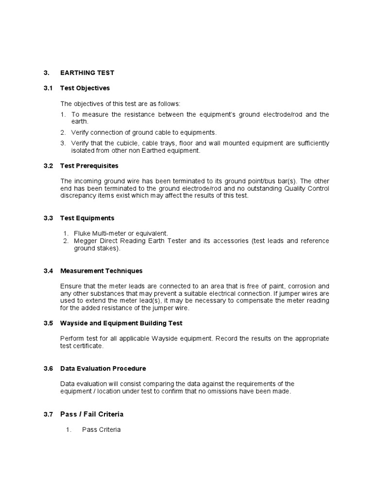 Earthing Test Procedures and Criteria | PDF | Technology & Engineering