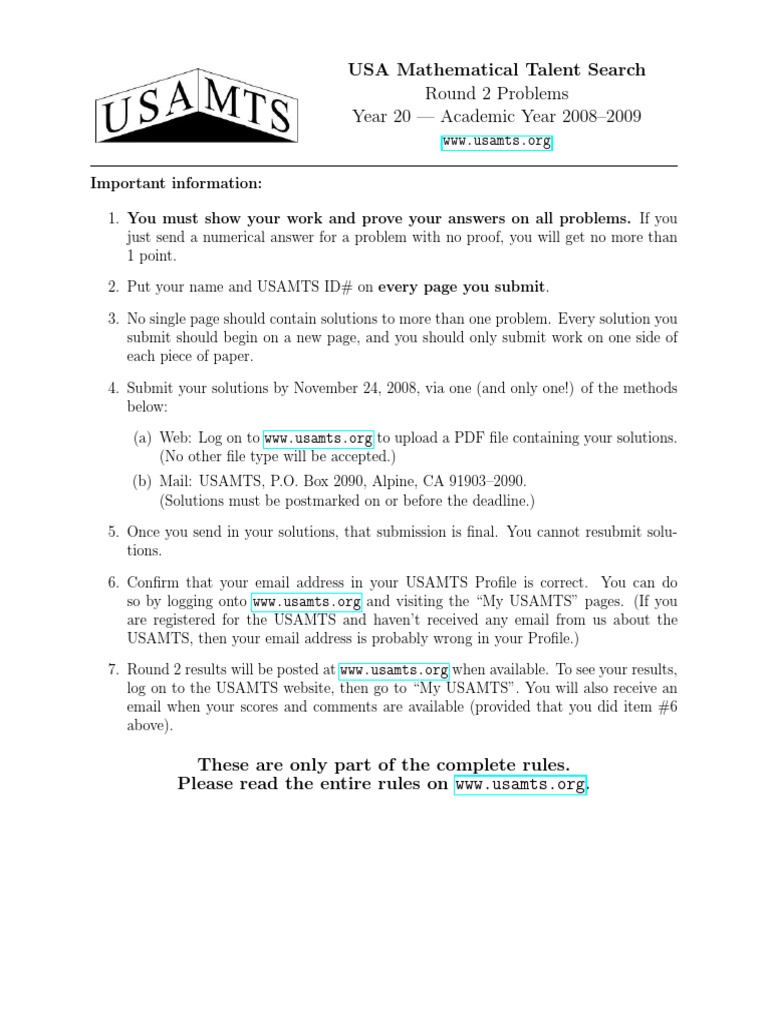USA Mathematical Talent Search Round 2 Problems Year 20 - Academic Year ...