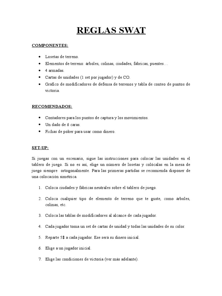 Reglas Español SWAT | PDF | Tanques | Movimiento (física)