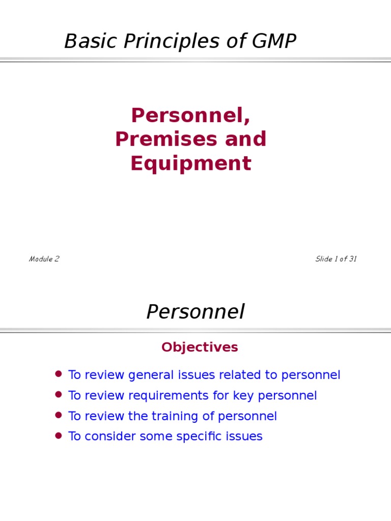 Basic Principles of GMP: Personnel, Premises and Equipment | PDF ...