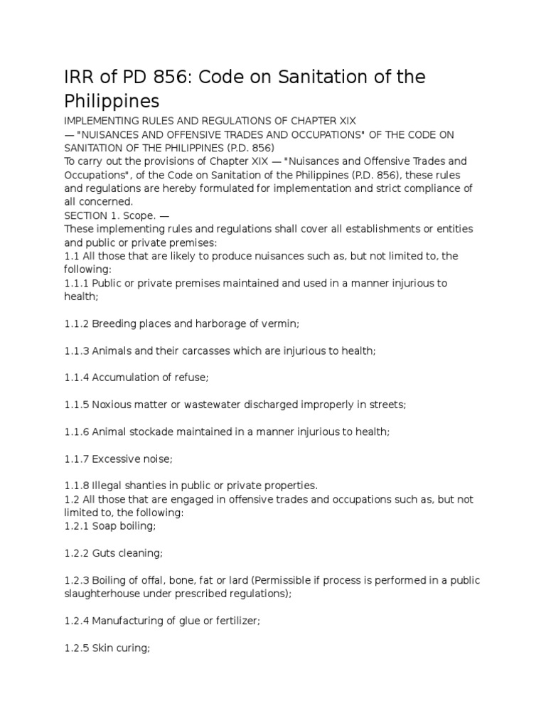 IRR of PD 856 | PDF | Drinking Water | Sanitation