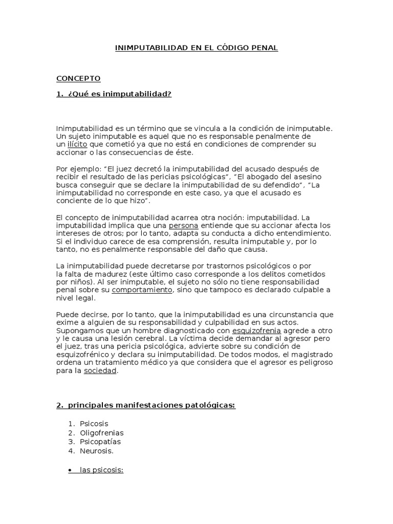 Inimputabilidad en El Código Penal | PDF | Sicología | Ciencias del ...