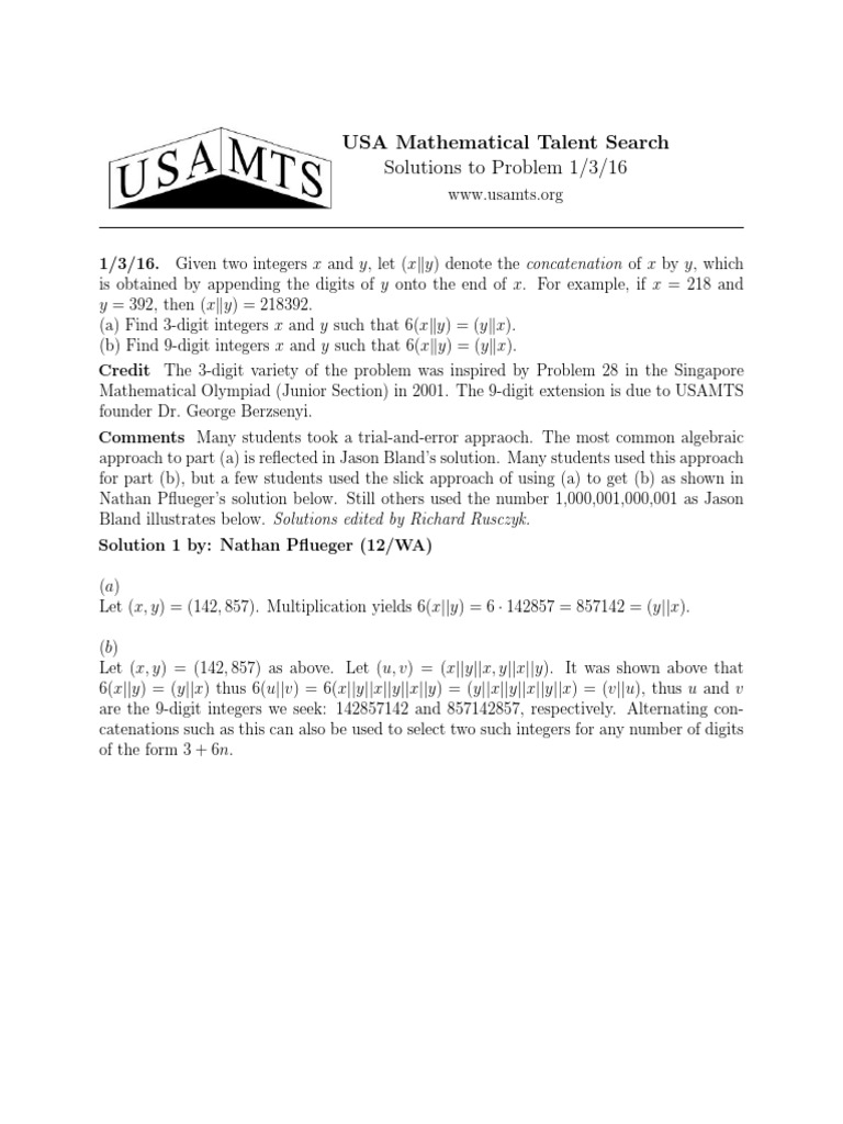 Concatenation Solutions for 3 and 9 Digits | PDF