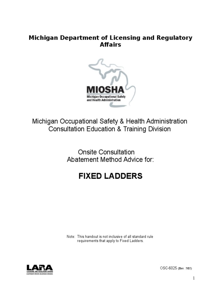 Fixed Ladders: Michigan Occupational Safety & Health Administration ...