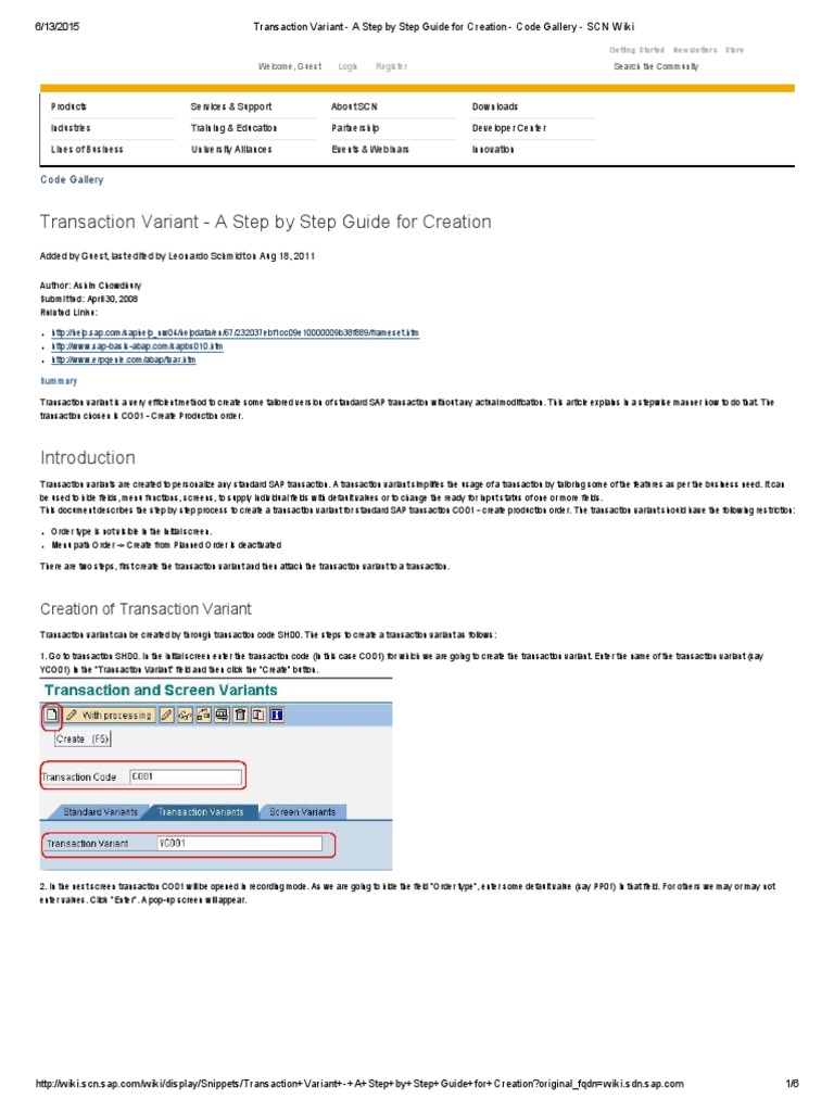 Transaction Variant - A Step by Step Guide For Creation - Code Gallery - SCN Wiki | PDF | Wiki ...