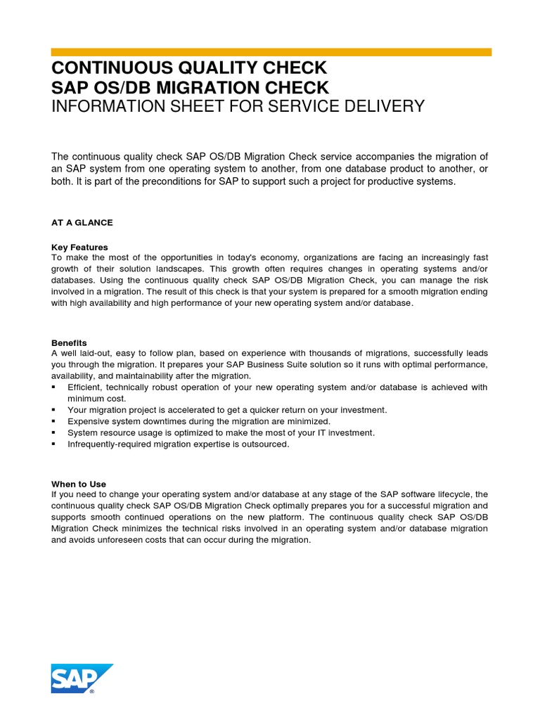 Continous Quality Check SAP OS DB Migration Check | PDF | Databases | Operating System