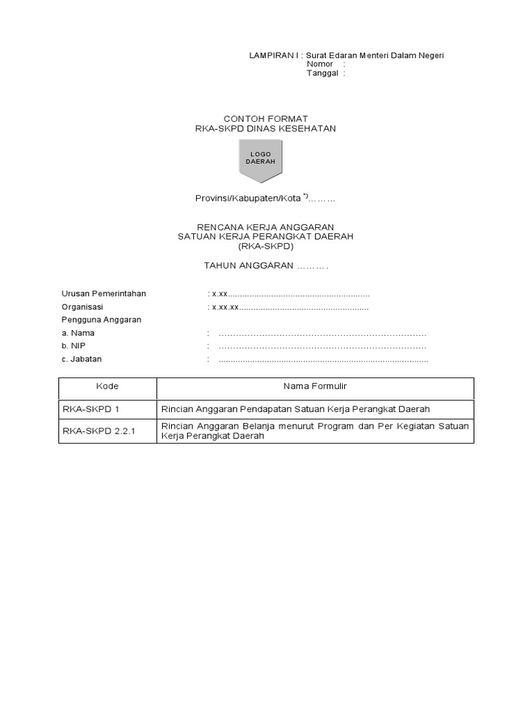 Lampiran I Format RKA-SKPD | PDF | Pengelolaan Keuangan & Uang | Komputer