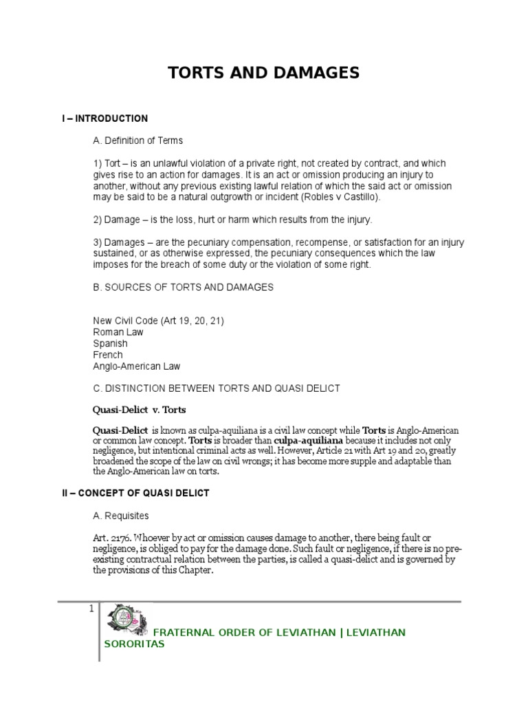 Torts and Damages | PDF | Tort | Negligence